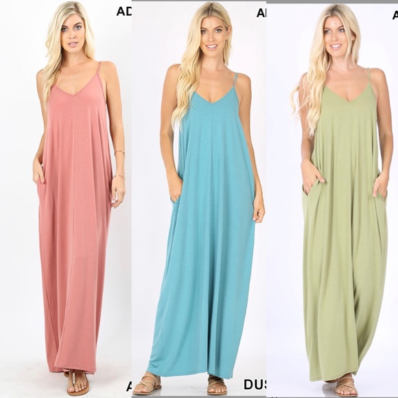 Zenana Outfitters | Dresses | Ash Rose V Neck Cami Maxis Dress | Poshmark